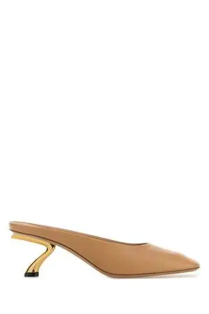 FERRAGAMO Beige Leather Safi 55 Mules - Brown