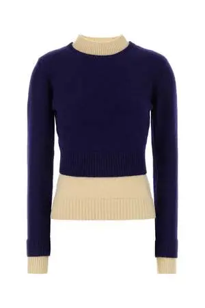 JIL SANDER Navy Wool Blend Sweater - Blue