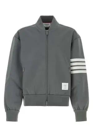 Thom Browne Grey Stretch Viscose Blend Bomber Jacket - Gray