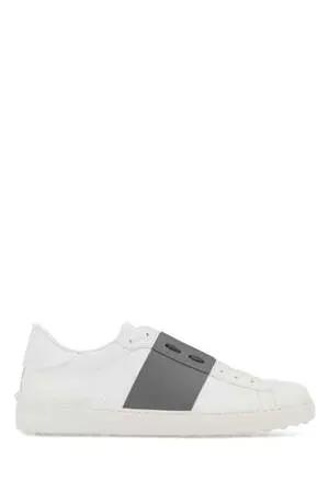 Valentino Garavani Leather Open Sneakers With Grey Band - White