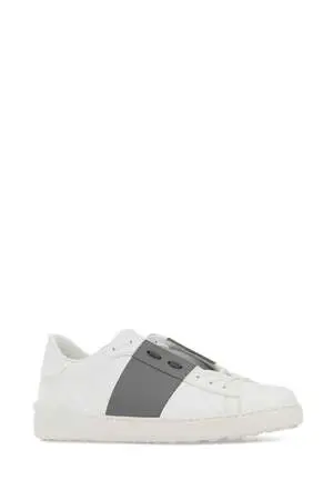 Valentino Garavani Leather Open Sneakers With Grey Band - White