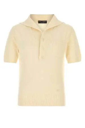 Dolce & Gabbana Cream Cotton Blend Polo Shirt - Yellow