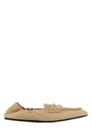 Miu Miu Sand Nappa Leather Ruches Loafers - Brown