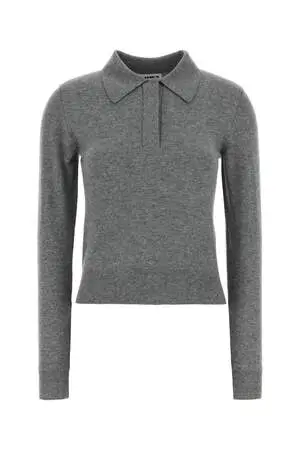 JIL SANDER Grey Wool Polo Shirt - Gray