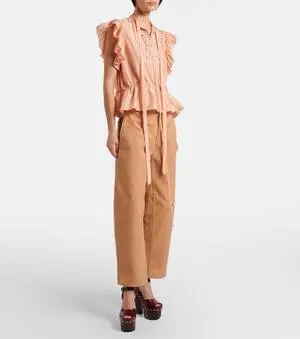 Chloé Ruffled Lace-trimmed Silk Top