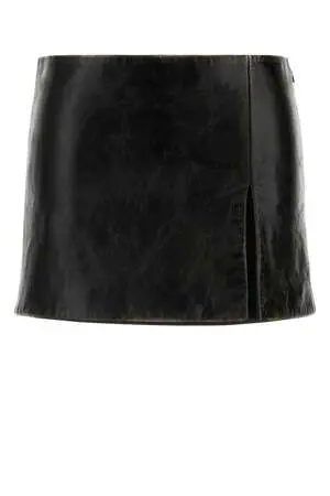 Miu Miu Leather Mini Skirt - Black
