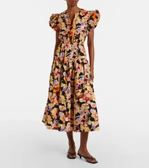 Ulla Johnson Marin Floral Cotton Poplin Midi Dress