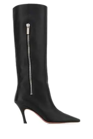 Amina Muaddi Leather Mona Boots - Black