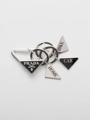 Prada Brass Keychain With Logo - Black