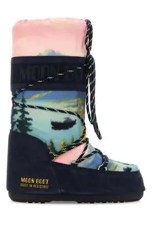 Moon Boot Printed Canvas And Suede X Guest In Residence Icon Boots - Multicolor