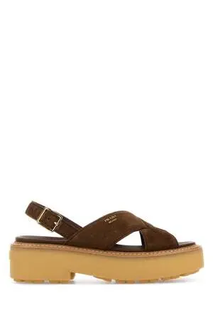 Prada Suede Platform Sandals - Brown