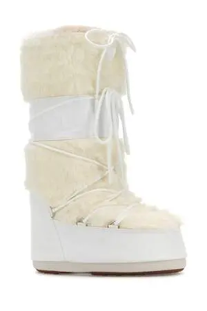 Moon Boot Eco Fur And Synthetic Leather Boots - White