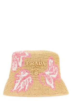 Prada Raffia Bucket Hat - Brown