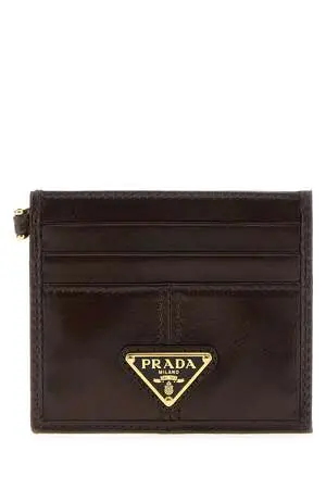 Prada Dark Leather Card Holder - Brown