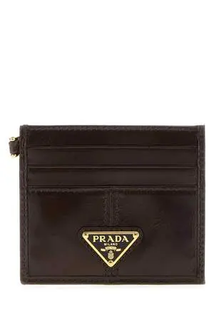 Prada Dark Leather Card Holder - Brown