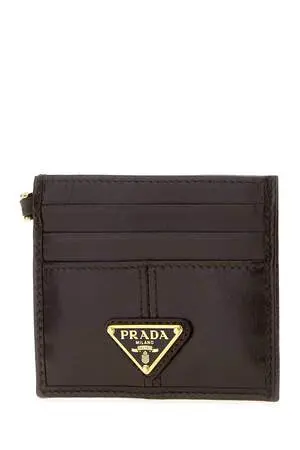 Prada Dark Leather Card Holder - Brown