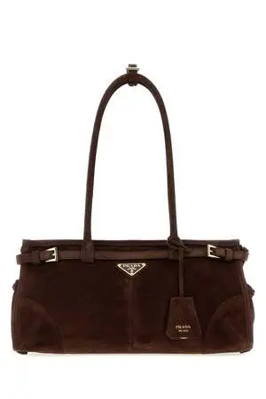 Prada Suede Bonnie Shoulder Bag - Brown