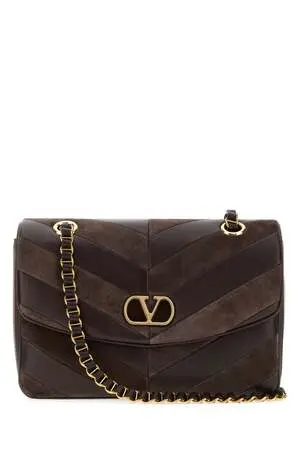 Valentino Garavani Leather And Suede Medium Djuna Shoulder Bag - Brown