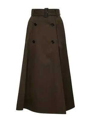 Burberry Juniper Green Gabardine Midi Trench Skirt - Multicolor