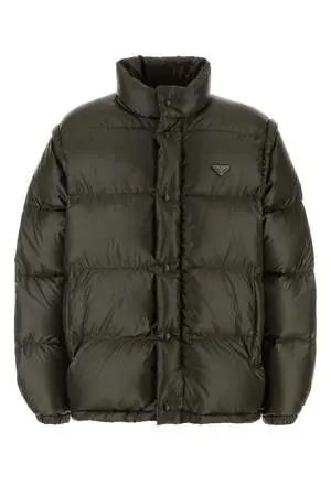 Prada Olive Green Nylon Down Jacket - Silver