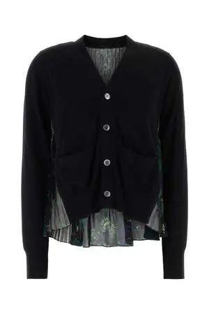 Sacai Cotton And Organa Cardigan - Black