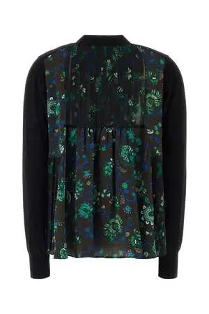 Sacai Cotton And Organza Cardigan - Black
