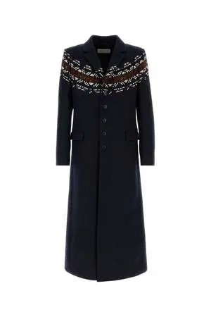 Dries Van Noten Navy Wool Blend Coat - Blue