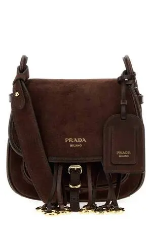 Prada Prada Women Brown Suede Corsaire Crossbody Bag Brown