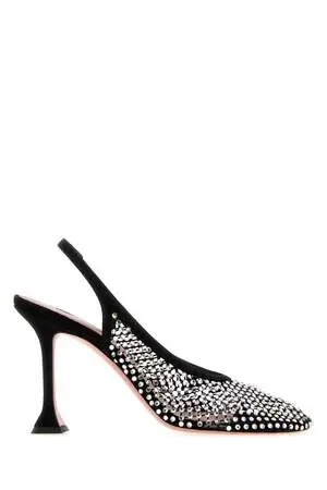 Amina Muaddi Embellished Mesh Dolly Pumps
