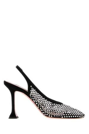 Amina Muaddi Embellished Mesh Dolly Pumps - Black
