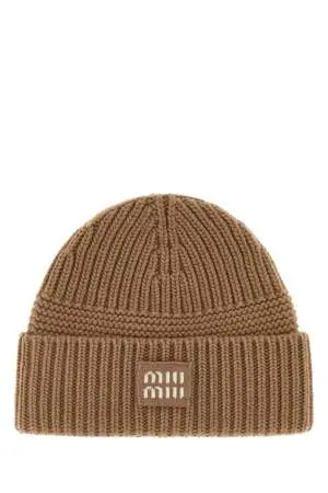 Miu Miu Wool Blend Beanie Hat - Brown