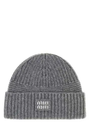 Miu Miu Grey Wool Blend Beanie Hat - Gray