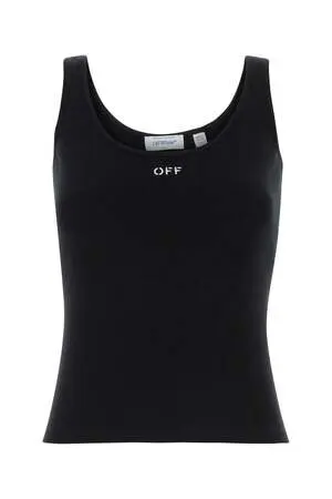 Off-White Stretch Cotton Tank Top - Black
