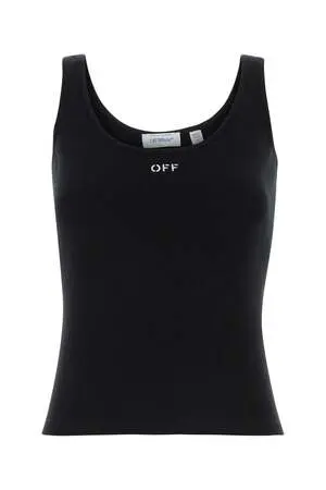 Off-White Stretch Cotton Tank Top - Black