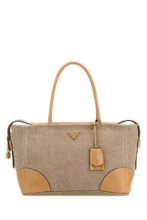 Prada Cappuccino Canvas Shopping Bag - Brown