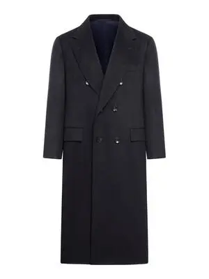 Kiton Double Breasted Cashmere Coat - Blue