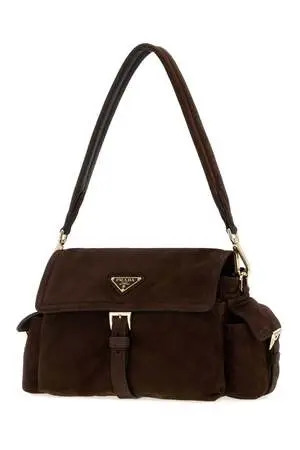 Prada Dark Suede Shoulder Bag - Brown