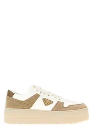 Prada Two-tone Leather And Suede Downtown Bold Sneakers - Multicolor