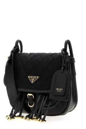 Prada Canvas And Leather Crossbody Bag - Black