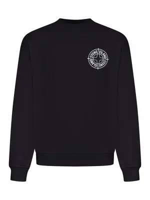 Stone Island Crew Neck Sweatshirt With Outline Compass Print - Black