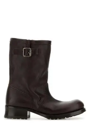 PRADA Prada Women Chocolate Leather Ankle Boots