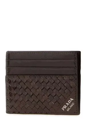 Prada Dark Leather Card Holder - Brown