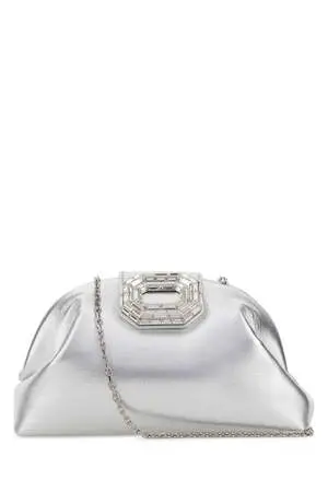 Amina Muaddi Metal Camelia Clutch - Silver