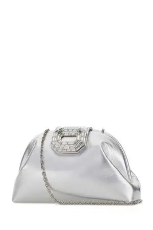 Amina Muaddi Metal Camelia Clutch - Silver