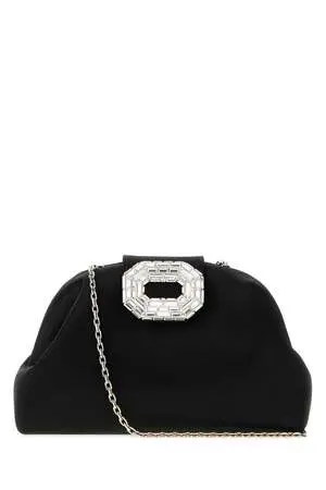 Amina Muaddi Satin Camelia Clutch - Black