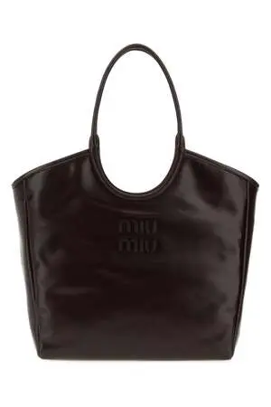 Miu Miu Dark Ivy Leather Shopping Bag - Brown