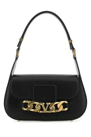 Valentino Garavani Leather Vlogo Chain Shoulder Bag - Black