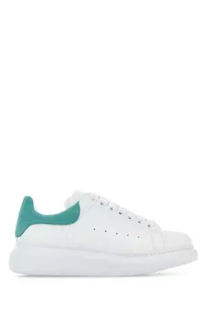 Alexander McQueen Leather Sneakers With Sea Green Suede Heel - White