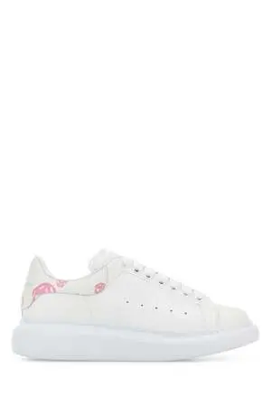 Alexander McQueen Leather Sneakers With Printed Leather Heel - White
