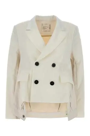 Sacai Ivory Twill And Denim Blazer